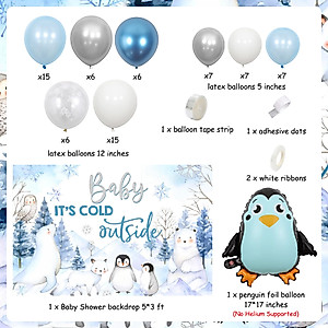 Arctic Animals Baby Shower - Blue Snowflake Balloon Garland Arch Kit with Baby It's Cold Outside Backdrop, Penguin Foil Balloons, Polar Bear Penguin Winter Baby Shower Decorations