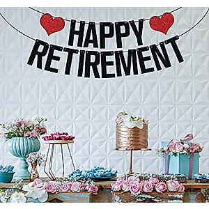 Black Glitter Happy Retirement Banner, Officially Retired Decorations, , Farewell Party Retirement Party Decorations