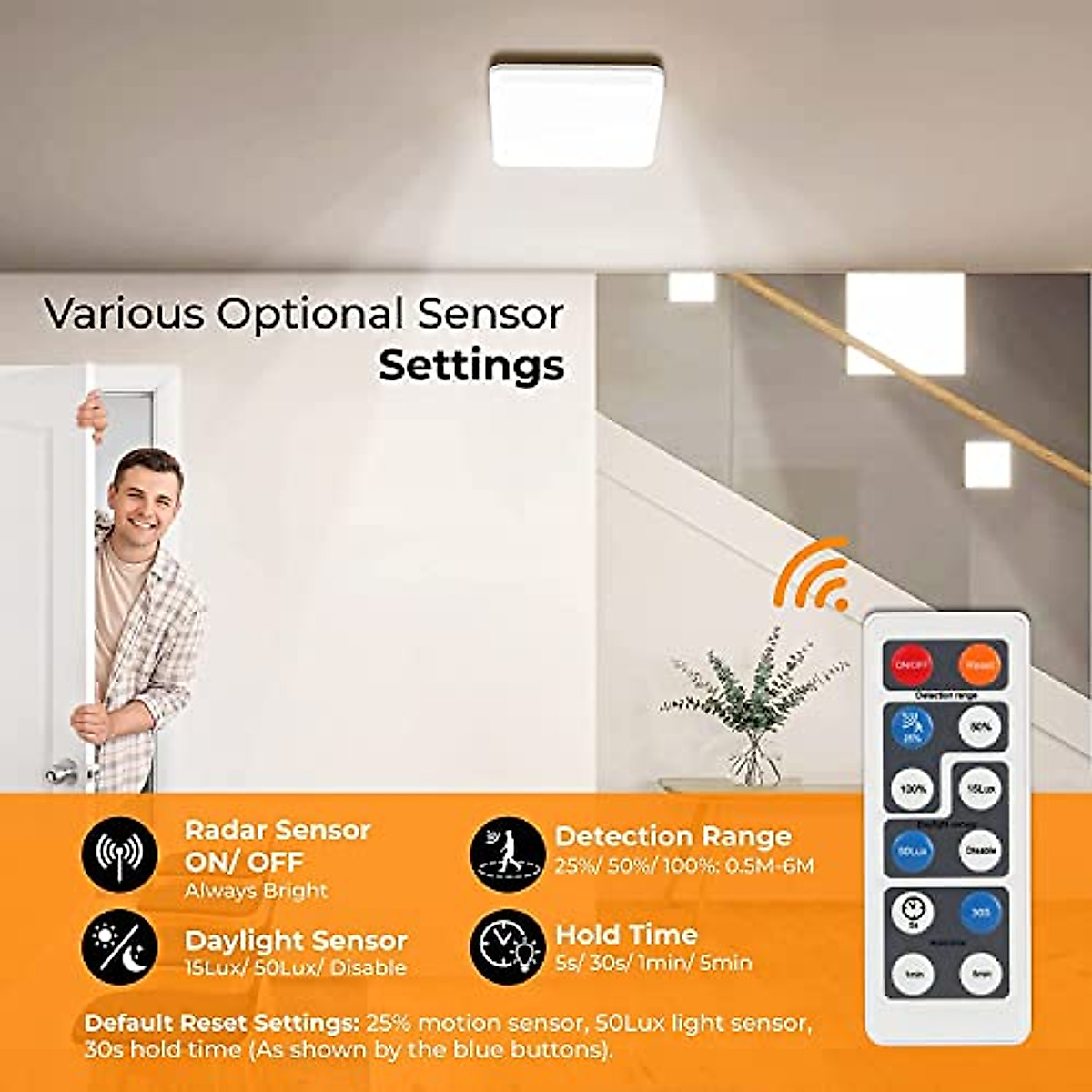 BLNAN Motion Sensor LED Ceiling Light, 18W 8.7 Inch Motion Activated Flush Mount Lighting Fixture, Waterproof Hard Wired Lamp for Closet Laundry Hallway Stair Porch, 4000K White Non-Dimmable