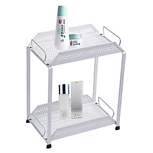 Bathroom Counter Organizer Kitchen Spice Rack and Cosmetic Storage Rack,Under Sink Organizer,For Bathroom Kitchen Living room Bedroom Dressing Table Sink Organization,2 Tier Standing Rack,White