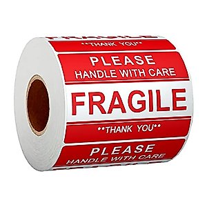 Anylabel 3 x 2 inch Handle with Care Fragile Thank You Warning Packing Shipping Label Stickers Permanent Adhesive (1 Roll, 500 Labels)