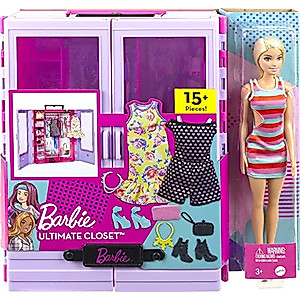 Barbie Fashionistas Doll & Playset, Ultimate Closet with Barbie Clothes (3 Outfits) & Fashion Accessories Including 6 Hangers