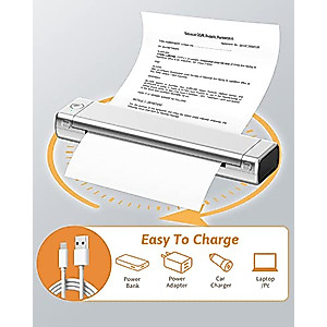 Odaro M08F Letter Portable Printer Wireless for Travel, Bluetooth Thermal Printer Inkless, Small Compact Printer Support 8.5" X 11" Letter Size Thermal Paper, Work with Laptop Phone and Pad - Silver