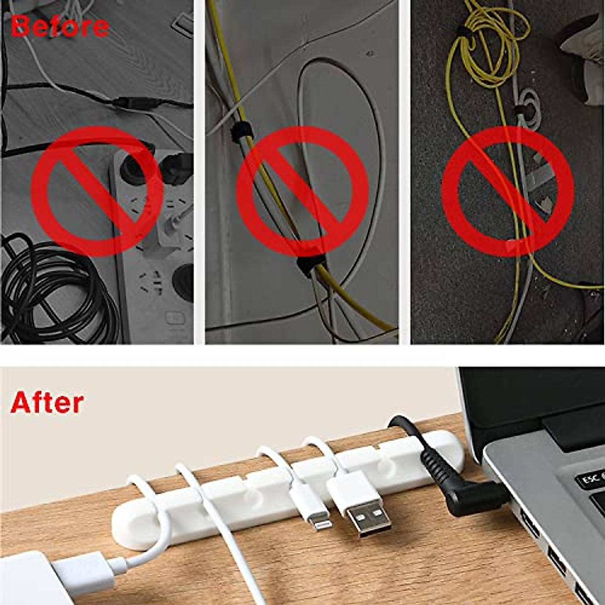 Cable Holder Clips, 3Pack Cable Management Cord Organizer Clips Silicone Self Adhesive for Desktop USB Charging Cable Niqhtstand Power Cord Mouse Cable Wire PCOffice Home(White)