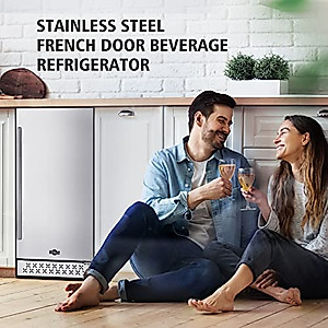 Tylza Beverage Refrigerator 15 Inch Wide, Mini Fridge Stainless Steel Under Counter Beverage Cooler, 130 Cans Beer Fridge with Built-in and Freestanding Beverage Fridge TYBC100SD