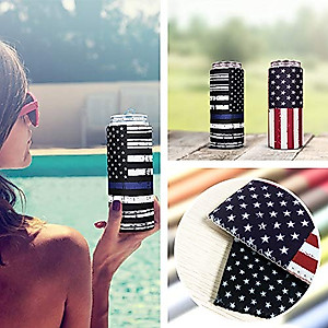 Skinny Can Cooler [ 4 Pack ] Slim Can Cooler for Slim Beer & Hard Seltzer, Skinny Beer Cans Coolie Skinny Insulators, Can Cooler Sleeve Flags