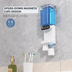 Automatic Mouthwash Dispenser for Bathroom-24.6FlOz 3 Adjustable Dispensing Levels MouthWash Dispenser for Bathroom Accessories with Magnetic Cups & Organizer, for Both All Age Groups Oral Care, White