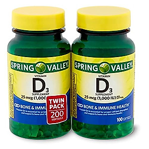 Twinpack Spring Valley High-potentcy D-3 1000 IU, Twin Pack, 100 softgels each by Spring Valley
