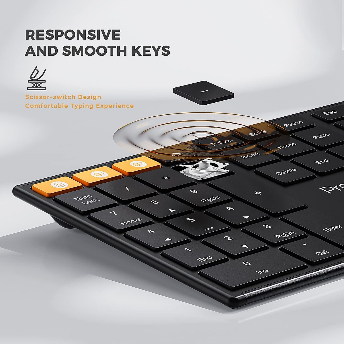 ProtoArc Wireless Left Handed Keyboard, XK21 Bluetooth Left-Handed Wireless Keyboard, Full-Size Ultra-Thin Rechargeable Silent Multi-Device Left Hand Numeric Keypad, Windows/Mac/Android