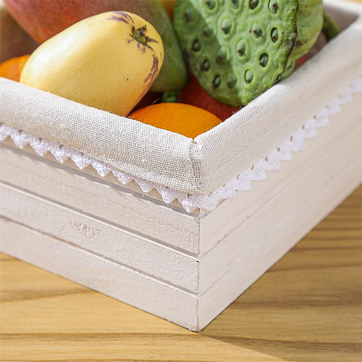 Quan Shuo Antique Square Nesting Box, Decorative Farmhouse Wooden Storage Box 3-Piece Set, White