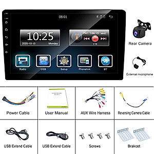 Car Radio Stereo Double Din with Apple CarPlay Android Auto, Rimoody 9 Inch HD Touchscreen Car Radio with Bluetooth FM Radio Mirror Link USB with Backup Camera, External Microphone