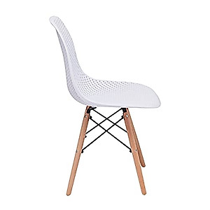 CangLong Dining Mid Century Modern Hollow Back Design Plastic Shell Armless Side Chair with Beech Wood Legs, Set of 1, White