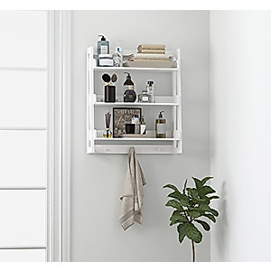 UTEX 3 Tier Bathroom Shelf Wall Mounted with Towel Hooks, Bathroom Organizer Shelf Over The Toilet (White)