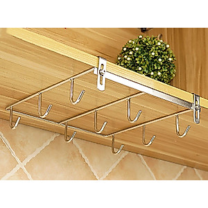 Coffee Mug Holder - 304 Stainless Steel ，Cup Rack Under Shelf ，Applicable Cabinet Adjustment Thickness 0.39 "-1.17" (9-Hooks) (Primary Color, 1 Piece)