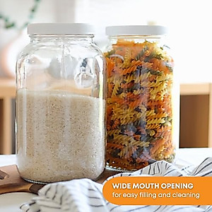 FastRack - Pack of 2 One Gallon Wide Mouth Jars with White METAL Airtight Lids, 2 Glass Jars with 2 Fermentation Lids, Ideal Glass Jars with Lid for brewing, fermentation and pickling