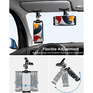 Sun Visor Phone Holder for Car [360° Super Metal Clip] Car Visor Cell Phone Mount, Universal Steering Wheel Phone Clamp with 1/4'' Screw Adapter for iPhone, Android Smartphone, Tablet, Gopro, Camera