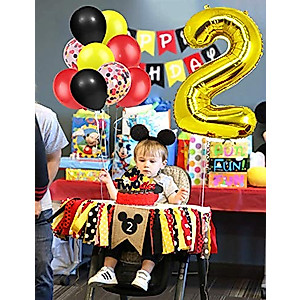 Cartoon Mouse 2nd Birthday Party Supplies - Oh Twodles Theme Party Decorations Includes Felt Banner,Welcome Hanger Door Sign, Tablecloth,Cake Cupcake Toppers,Mouse Head Balloons, 12" Latex Balloon, Confetti Balloon