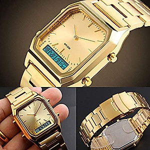 Gosasa Men's Unisex Square Multifunction Stopwatch Waterproof LED Digital Watch Electronic Analog Men's Watch Ladies Stainless Steel Watch (Silver)…