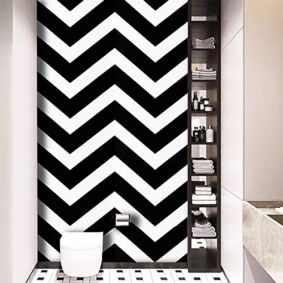 17.3"x393.7"Black and White Wallpaper Stripe Peel and Stick Wallpaper Self-Adhesive Contact Paper Removable Wallpaper Waterproof Wallpaper Decorative for Wall Covering Cabinets