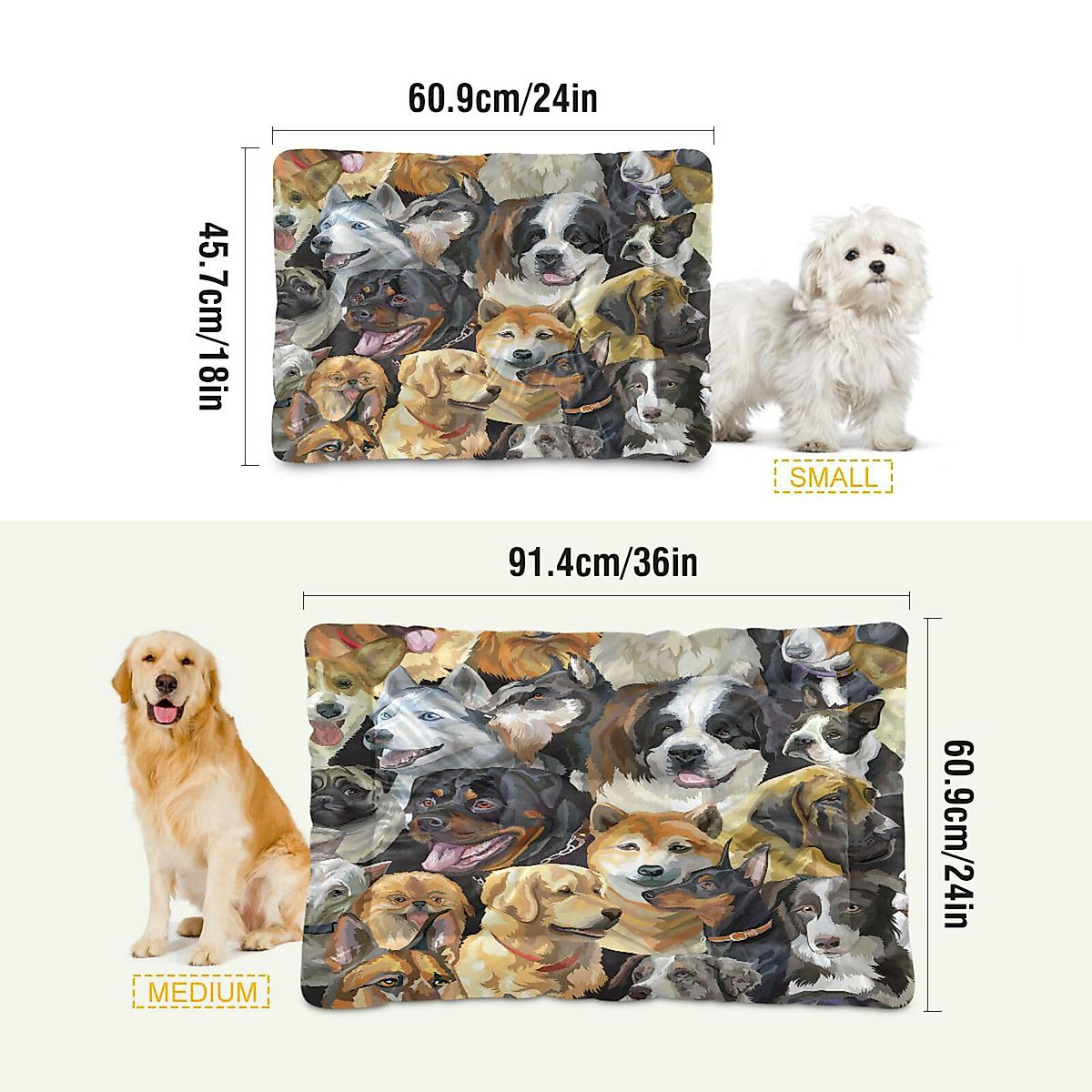 YETTASBIN Cute Dogs Crate Pet Bed, Portable Washable Dog Cat Mat, Soft Comfortable Pet Mattress with Non-Slip Bottom for Dogs Cats Sleeping, 36 x 24 Inch