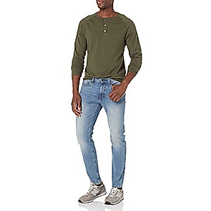 Amazon Essentials Men's Slim-Fit Long-Sleeve Henley Shirt, Olive Heather, Medium