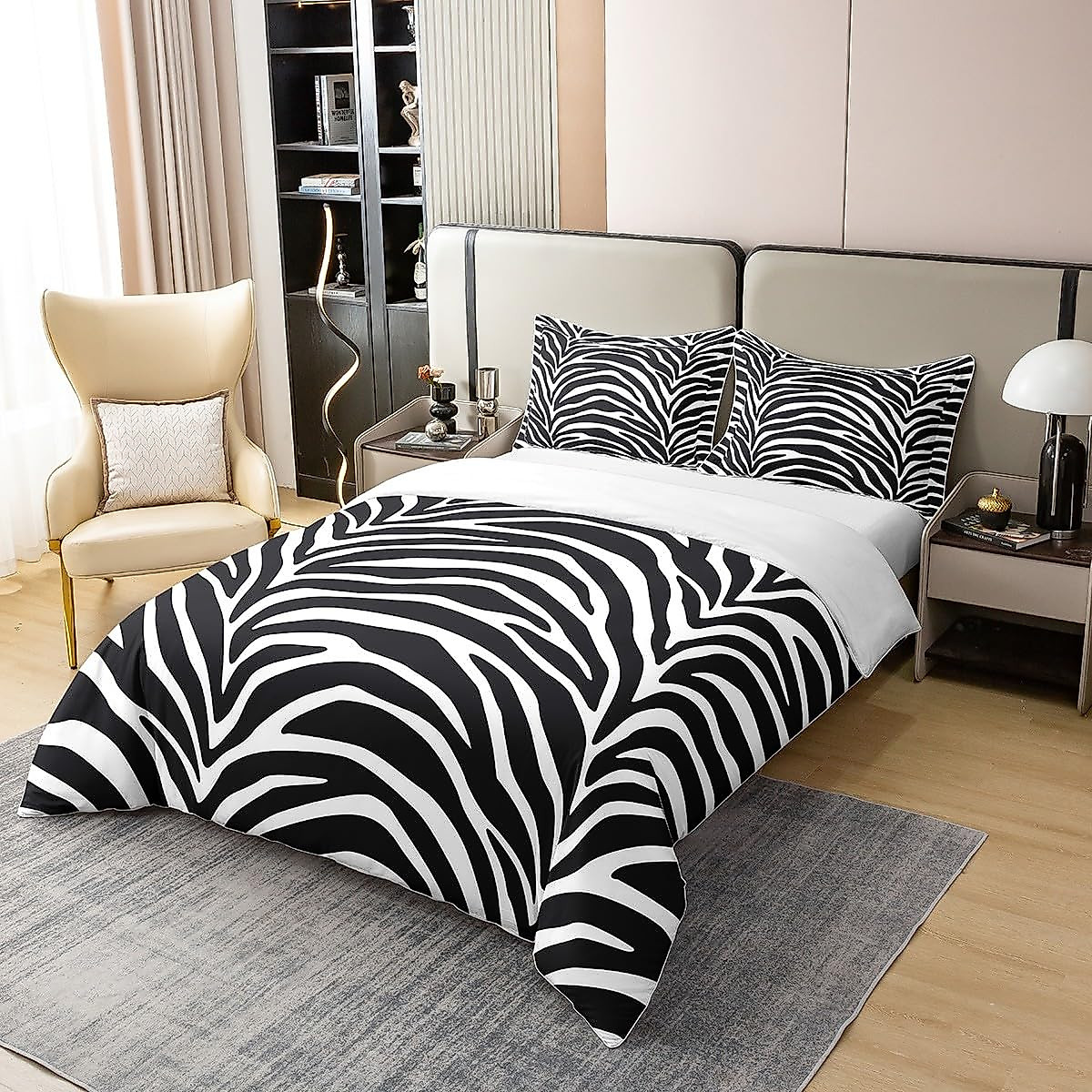 Zebra Strip Door Duvet Cover 100% Cotton Twin SizeGeometric Strip Lines Bedding Cotton Duvet Cover Set Wild Animals Bedding Set Modern Abstracr Art Comforter Cover Set Black White Bedspread Cover