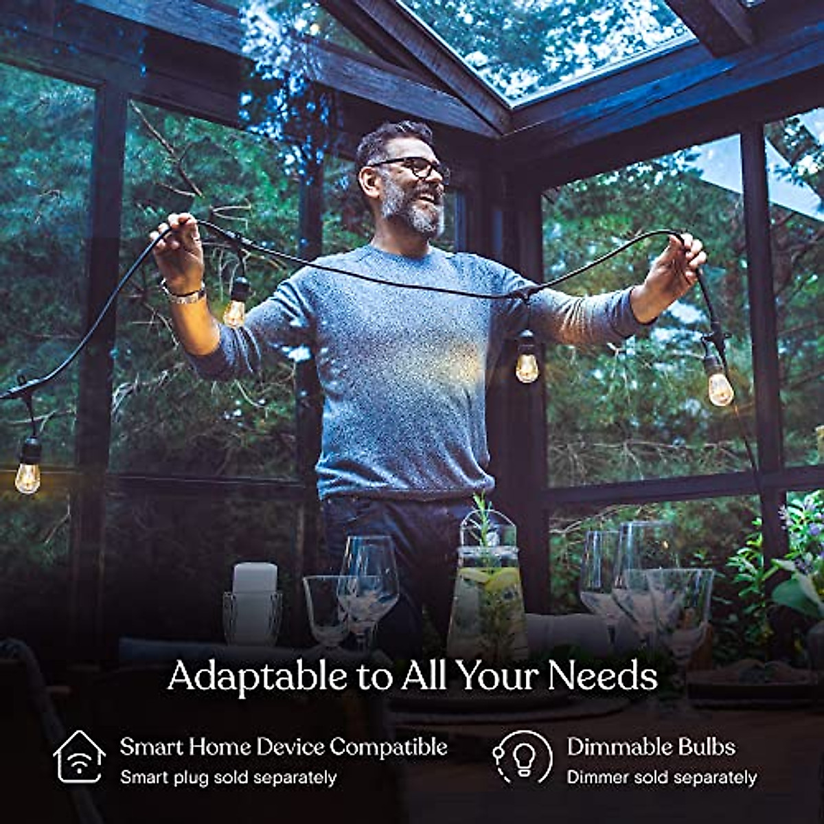 Brightech Ambience Pro Outdoor String Lights - Commercial Grade Waterproof Patio Lights with 48 Ft Dimmable Incandescent Edison Bulbs, Porch String Lights For Patio, Backyard, Christmas - 15 Bulbs 11W