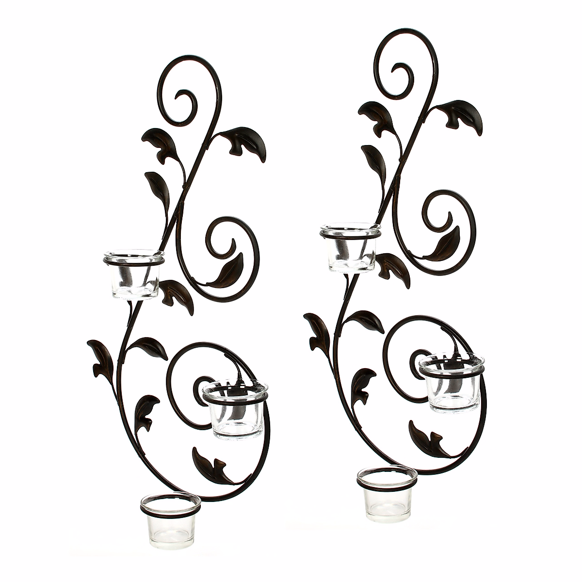 Hosley Iron Leaf Wall Sconce Set with Tealights 18" High Large Scale Wall Decor Elegant Iron Sconces for Home Decorative Metal Leaf Design Perfect for Modern