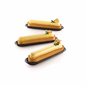 Silikomart "Kit Tarte Ring Oblong 146x34" Silicone Mold with 6 Cavities, Each 5.23 Inch x 0.82 Inch x 0.47 Inch High, Plus 6 Heat-Resistant Perforated Plastic Oblong Cutting Rings