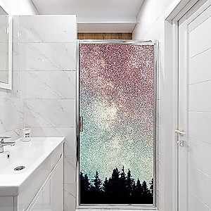 IOACIY Privacy Window Film Frosted Glass Sticker for Home Office Static Anti-UV Window Paper Decorative Window Covering for Bathroom (Universe Outer Space Starry Sky Red Blue-226, 17.7" x 23.6")