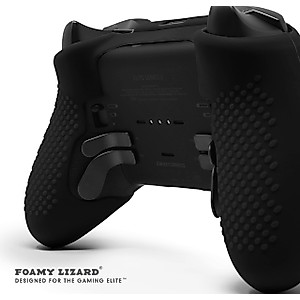 Foamy Lizard Elite Series 2 Studded Grip Skin for Xbox One Elite Series 2 Controller (NOT for Series X/S/Elite 1) Sweat Free Silicone w/Flat Top Anti-slip Studs + 8 QSX-Elite Thumb Grips (Black)