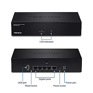 TRENDnet Wireless LAN Controller, Built-in 5-Port GB Switch, Compatible with: TEW-755AP/TEW-821DAP/TEW-825DAP, Access Point Management, TEW-WLC100, Black, Manage up to 128 AP's