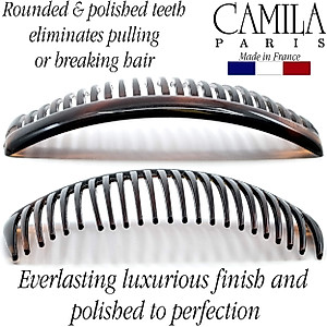 Camila Paris AD66/2 French Side Comb Large Curved Tortoiseshell Hair Combs for Women Fine Hair, 4 Inch Strong Hold Hair Comb for Women Bun Chignon Up-Do Styling Girls Hair Accessories, Made in France