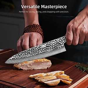 FINDKING 8 Inch Gyuto Chef Knife, Razor-Sharp Damascus Steel Edge Kitchen Knife, All-Purpose Japanese Cutting Companion, Professional-Grade Kitchen Essential (Raven Series)