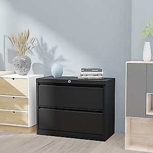 Aobabo 2 Drawer Lateral File Cabinet with Lock,Metal Storage File Cabinet Steel Filing Cabinet with Letter/Legal Size for Home Office,Anti-tilt Structure,Assembly Required (Black,2 Drawer)