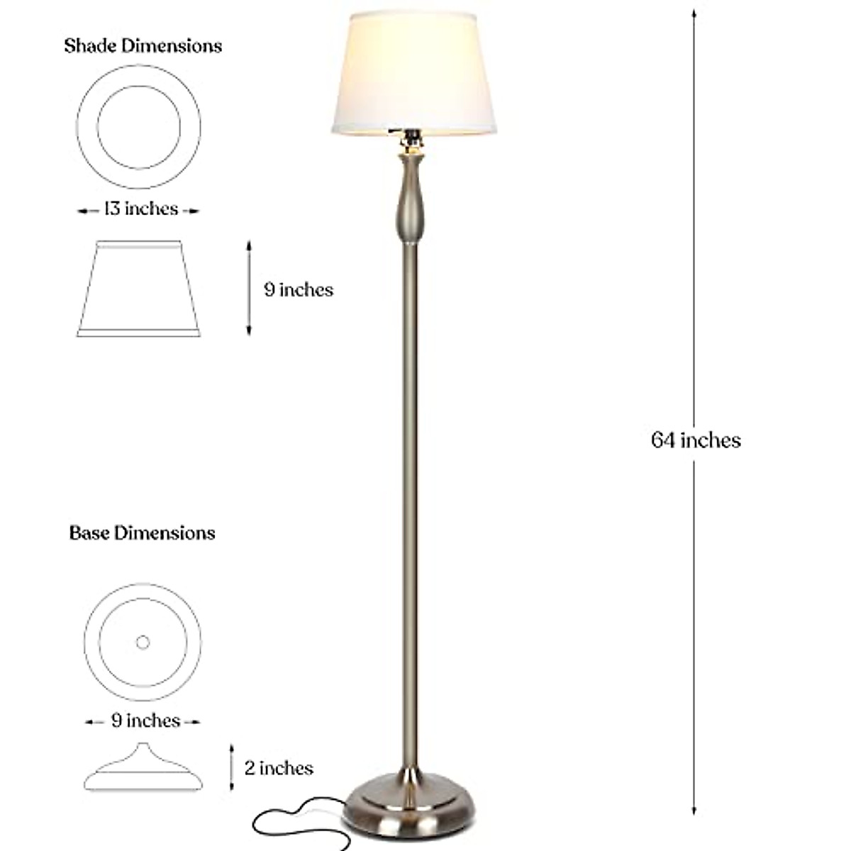 Brightech Gabriella Tall Lamp with Fabric Shade & LED Bulbs, Elegant Lamp for Living Rooms & Offices, LED Floor Lamp, Mid-Century Modern Standing Lamp for Bedroom, Great Living Room Décor - Silver