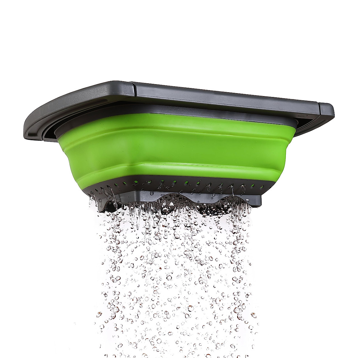 Collapsible Colander with Silicone Measuring Cups & Funnels for Filling Bottles, Food Strainers for Kitchen over the Sink with Extendable Handle (Green)