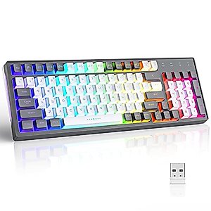 KOLMAX GK98 Wireless Gaming Keyboard,2.4G Rechargeable RGB Gaming Keyboard,RGB Backlit Ergonomic 98 Keys Mechanical Feeling Keyboard for Windows Mac PC Xbox PS4 Gamers(GreyWhite)