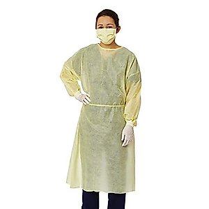Disposable Protective Isolation Gown with Elastic Cuff,Latex Free,Non-Woven, Fluid Resistant,ONE Size FITS All,(Pack of 10) Yellow