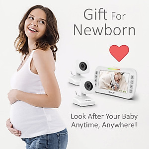 Axvue Video Baby Monitor, Comfortable Slim Design Handheld Enclosure, 4.3" Screen Monitor & 2 Camera, Range up to 1000ft, 12 Hour Battery Life, 2-Way Talk, Night Vision, Temperature Monitor, No WiFi.