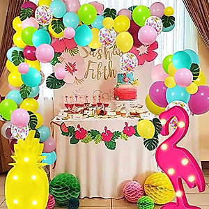 Tropical Balloons Garland Kit,117 pcs Hawaii Luau Party Balloons, Hot Pink Green Blue and Confetti Balloons for Tropical Theme Birthday Party Baby Shower Jungle Hawaii Luau Party Decorations.