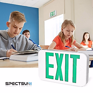 SPECTSUN 1PACK LED Exit Sign with Battery Backup, Green Exit Light,Hardwired Exit Sign, 120V/277V Exit Sign with Arrow,UL Exit Sign Lighting, Commercial Egress Light,2 sided Fire Exit Sign Plastic