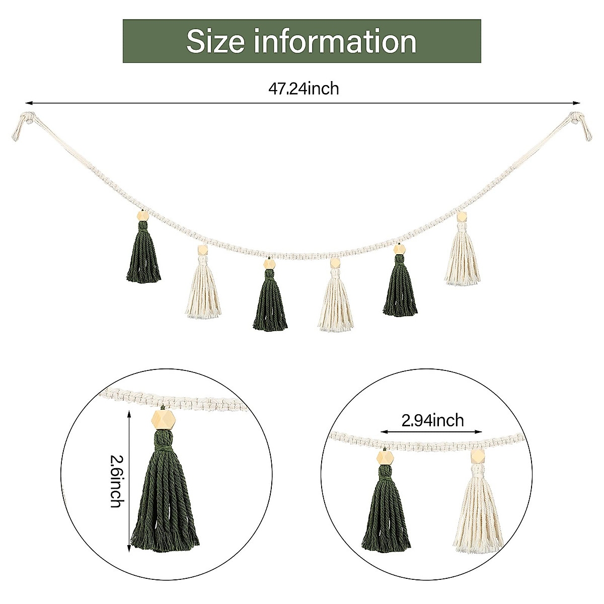4 Pieces Macrame Woven Tassel Garland Decorative Tassels Banner Woven Tassel Hanging Garland Boho Tassel Wall Garland for Home Nursery Garden Classroom Decoration, 37.4 Inch