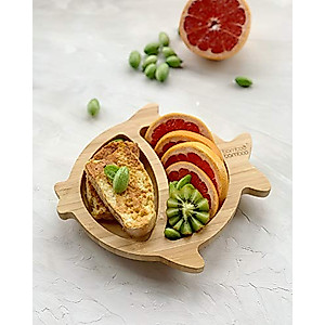 Bamboo Baby Plate with Suction - Kids and Toddler Suction Cup Plate for Babies, Non-toxic All-Natural Bamboo Baby Food Plate Stays Cool to the Touch for Baby-Led Weaning (Fish-Cherry)