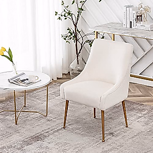 KINWELL Upholstered Dining Chairs, Modern Accent Side Chair with Pleated Back and Pull Handle, Velvet Armchair Desk Chair with Gold Metal Legs for Living Room, Home Office,Vanity(Beige)