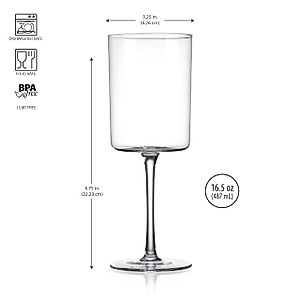 Square Wine Glasses Set of 4, Crystal Stemmed Modern Wine Glasses 16 Oz, Tall Thin Rim, Large Wine Glasses For Red and White Wine, Elegant Gifting Packaging, Dishwasher Safe. Snifter