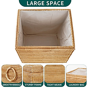 Peslran 19"×15"×21.3" Rattan Laundry Basket With Handle, Rattan Laundry Hamper With Liner Bag, Rectangle Wicker Large Hampers For Organizing Clothes Kids Toys Books