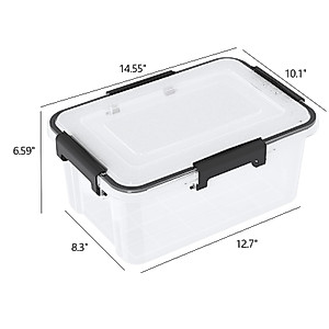 Yesdate 6-Pack 12 Quart Stackable Storage Bin with Latching Lid and Tight Seal, Plastic Airtight Storage Container Box, Clear
