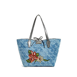 GUESS Bobbi Inside Out Tote Denim Logo/Pewter One Size