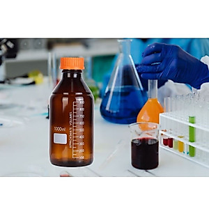 Basstein Lab Media Storage Amber Bottles Brown Graduated Glass Container GL45 Screw Cap Leakproof Multi-Purpose for Scientific | Pack of 4 (Orange,1000ml)